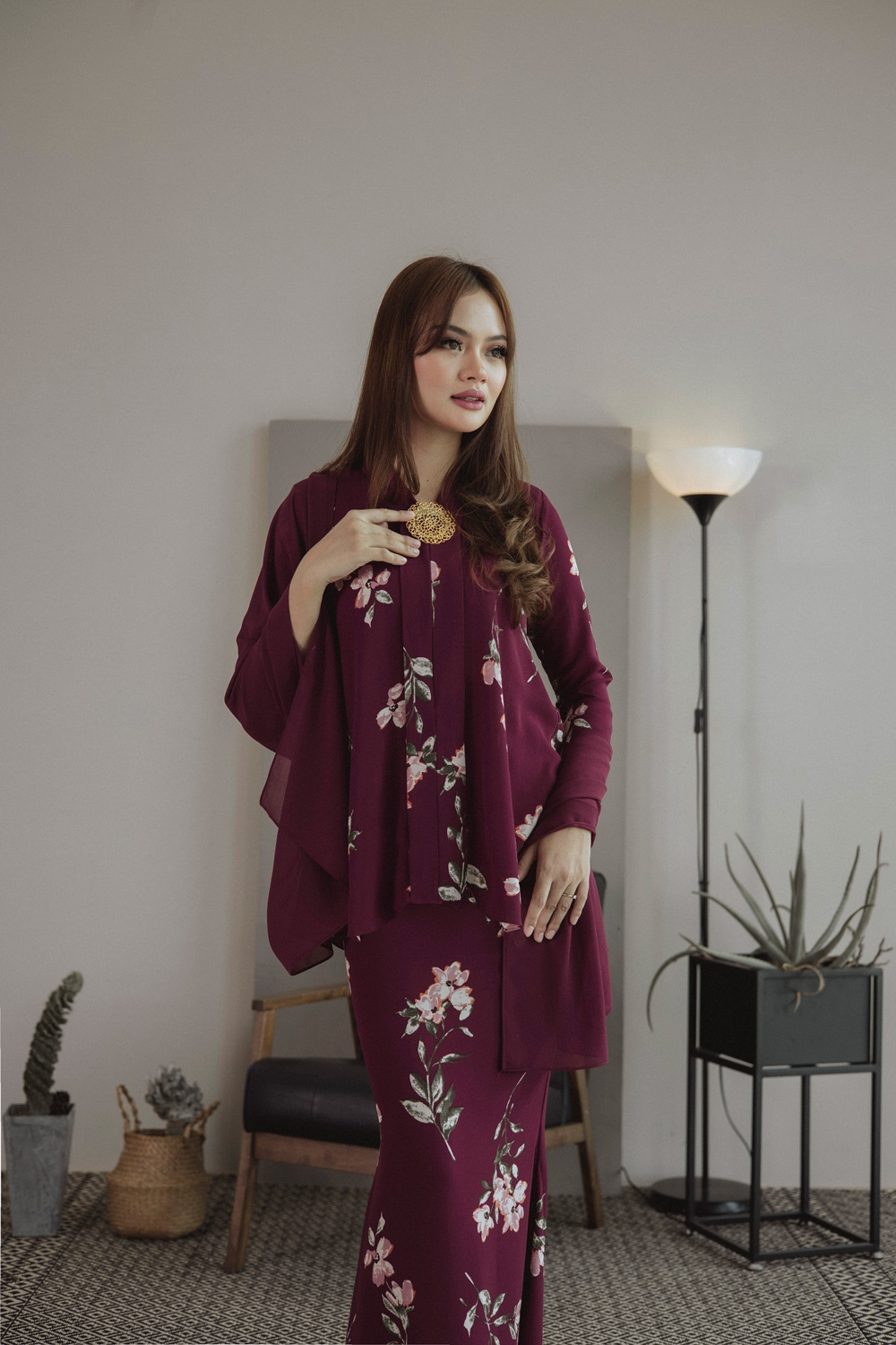 QLS Aubree Kebaya Ironless - Burgundy