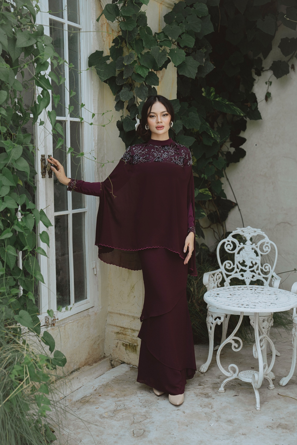 Raeya Kaftan Kurung - wine maroon ( PREORDER )