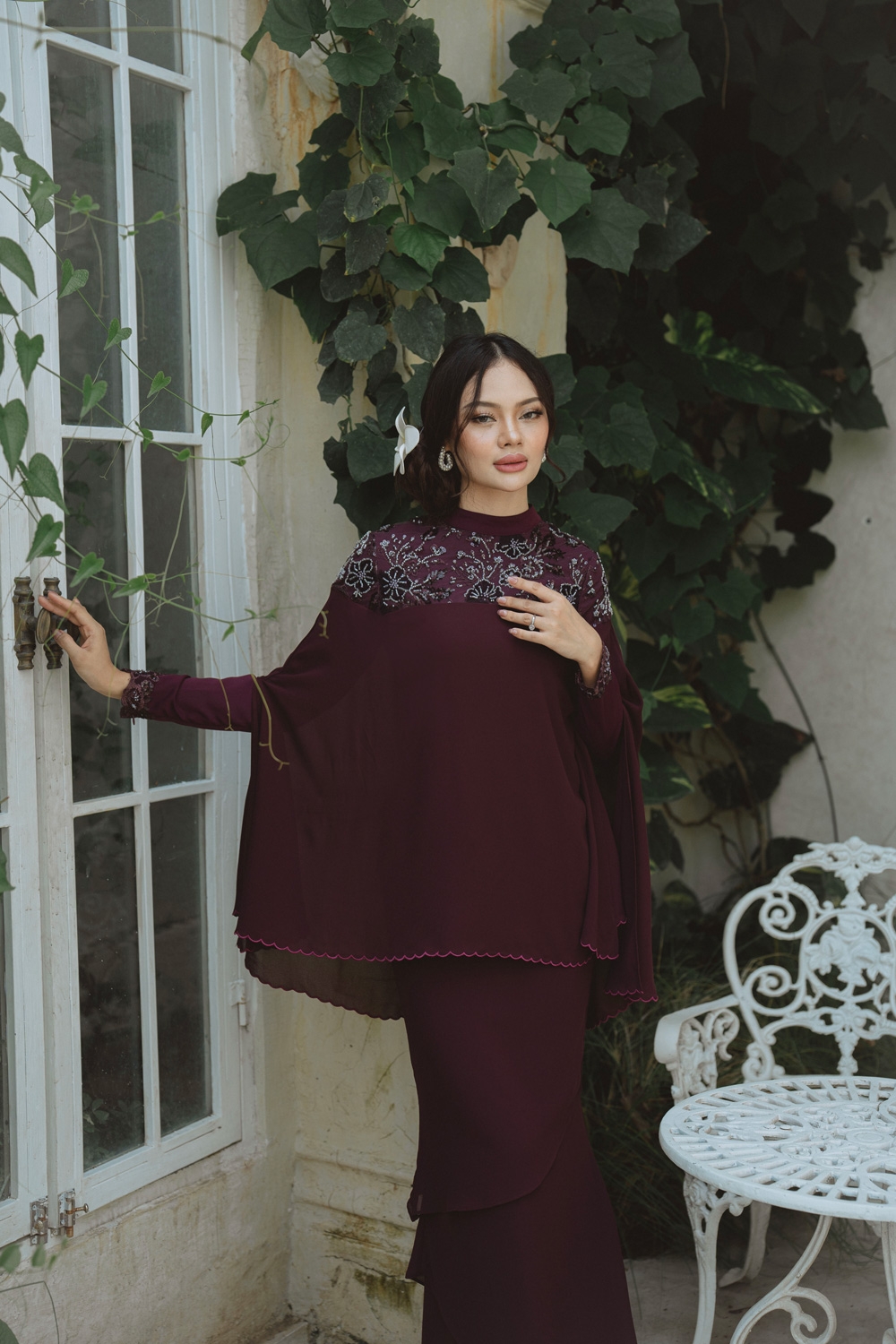 Raeya Kaftan Kurung - wine maroon ( PREORDER )