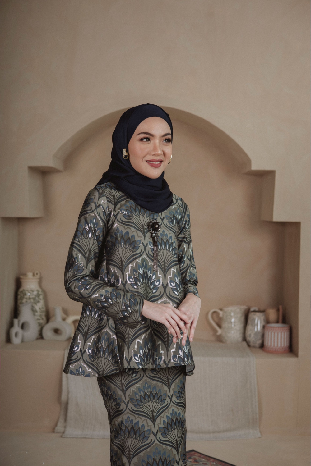 Wirda Brocade Saree - Olive grey