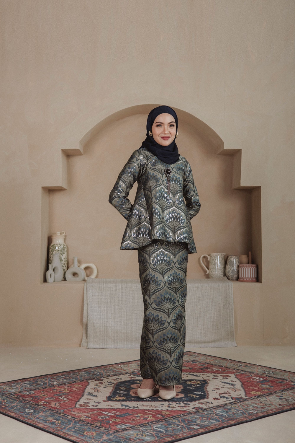 Wirda Brocade Saree - Olive grey