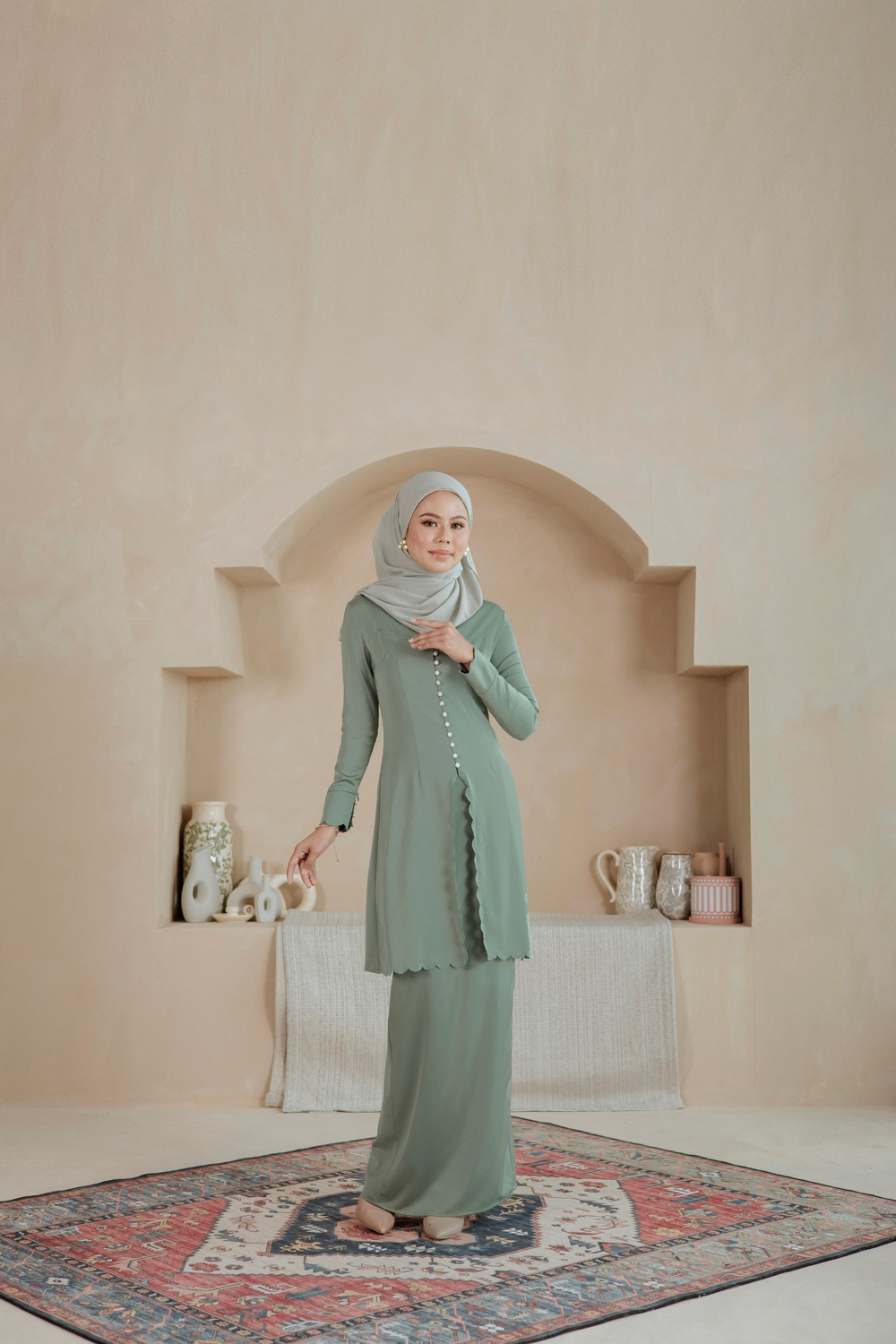 Chempaka Kebaya Sulam - Sage Green