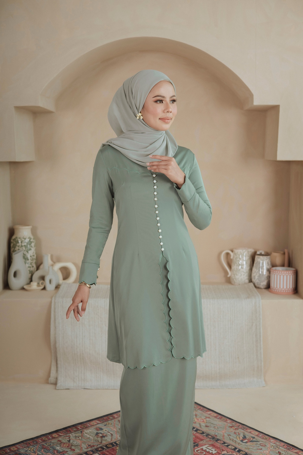 Chempaka Kebaya Sulam - Sage Green